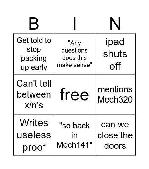 SOLID MECHANICS Bingo Card