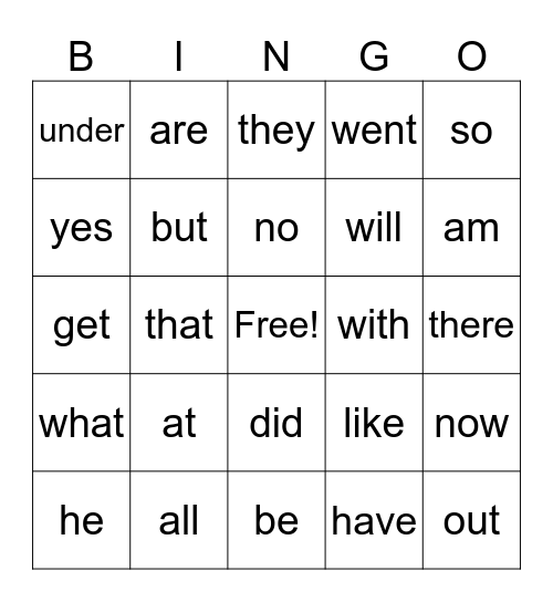 Dolch Primer 1 Bingo Card