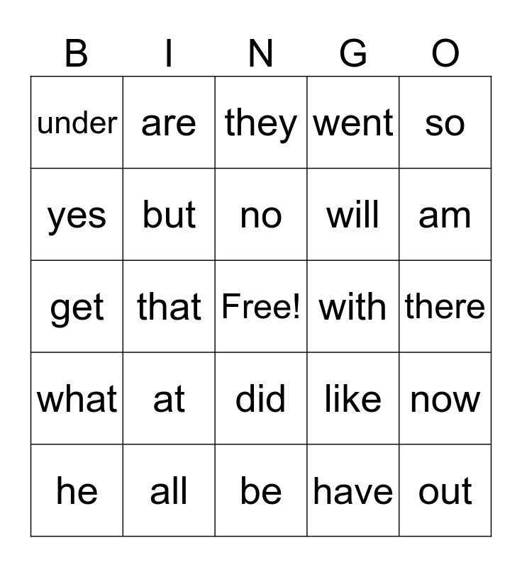 Dolch Primer 1 Bingo Card