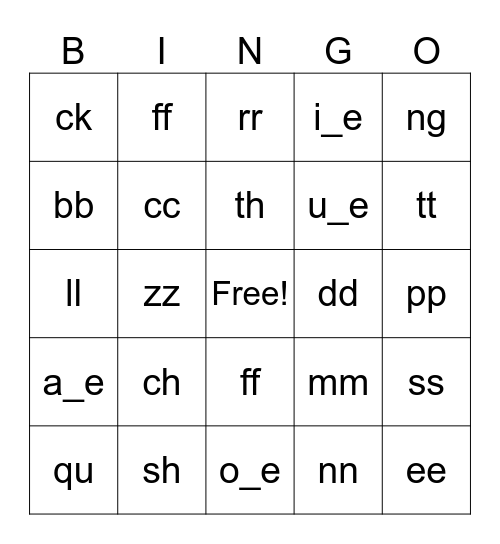 Sound Bingo Card