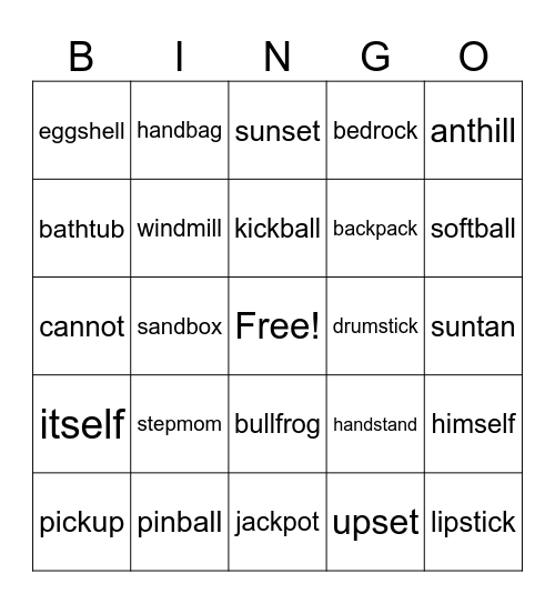 Compound Words Bingo Card