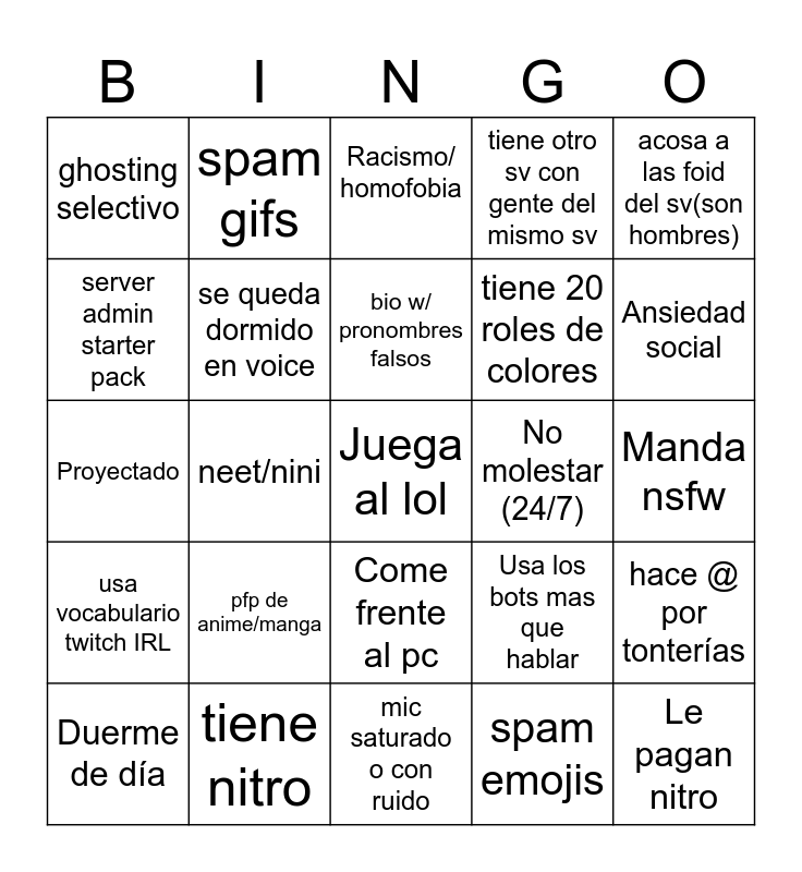 Discord's User Bingo Card