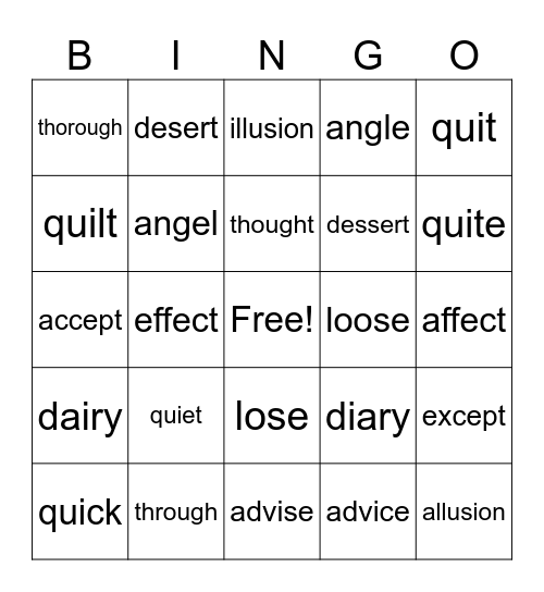 Word Bingo Card