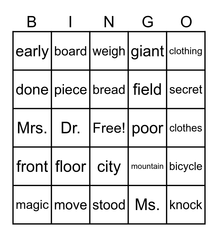 1 RED IRLA WORDS BINGO Card
