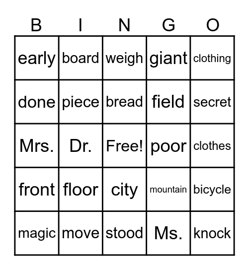 1 RED IRLA WORDS BINGO Card