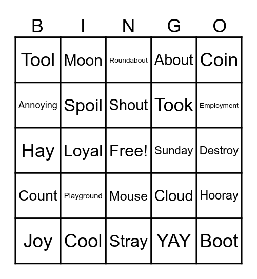 Vowel Digraph Words Bingo Card