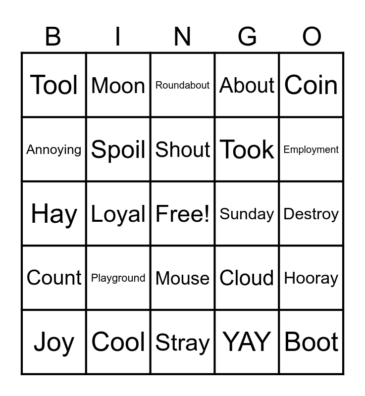 Vowel Digraph Words Bingo Card