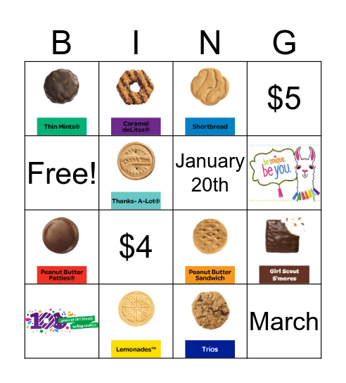 Girl Scout Cookie Bingo Card