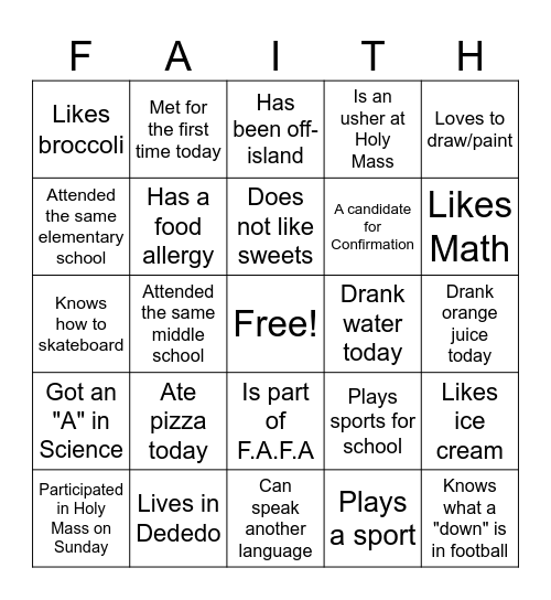 Santa Teresita Catholic Church Bingo Card