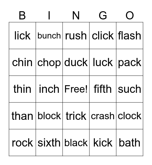 Digraphs Review Bingo Card