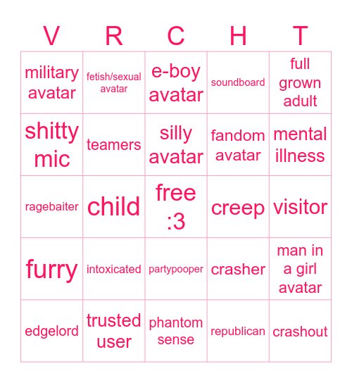 shots n' vrchat bingo Card