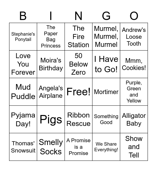 Robert Munch Reading Bingo Card