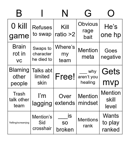 Nigel marvel rivals bingo Card