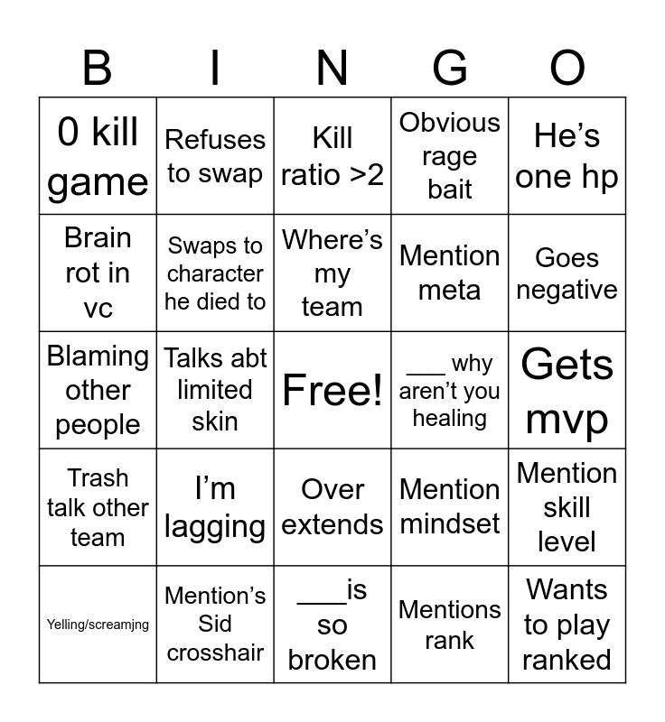 Nigel marvel rivals bingo Card