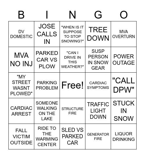 SNOWMAGEDDON 2026 Bingo Card