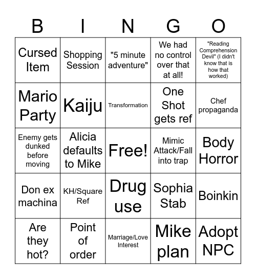 Geiger Bingo Card