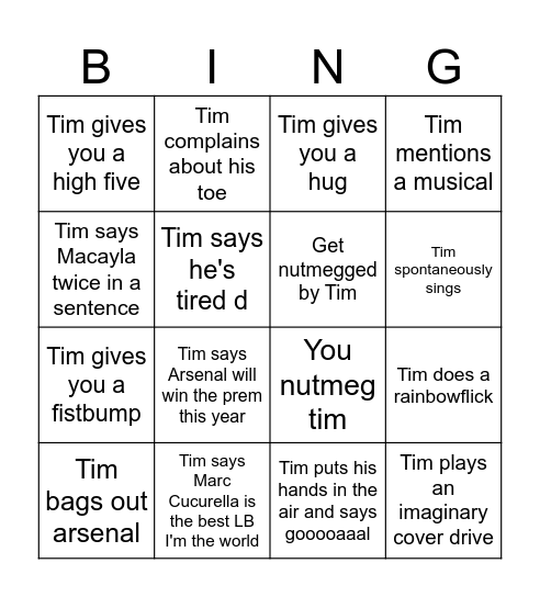 Tim Bingo Card