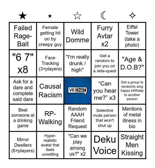 Vrchat Bingo #1 Bingo Card
