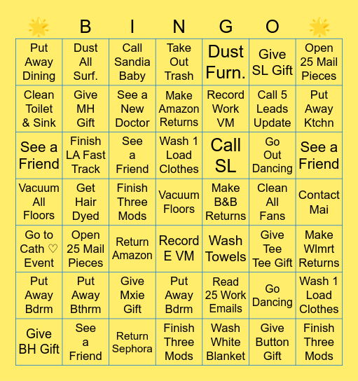 NO COLOR Task Bingo Card