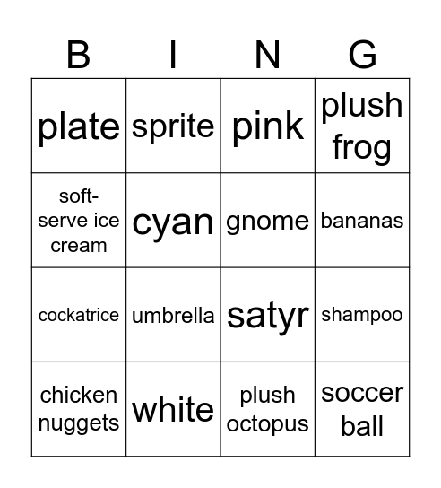 Infinity Craft Bingo Card
