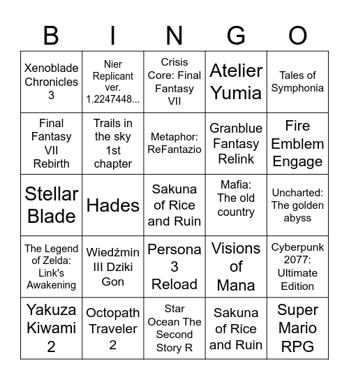 Untitled Bingo Card