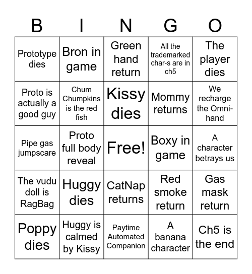Poppy Playtime - Chapter 5 by S.V.V Bingo Card