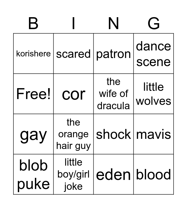 spilling the milk bingo Card