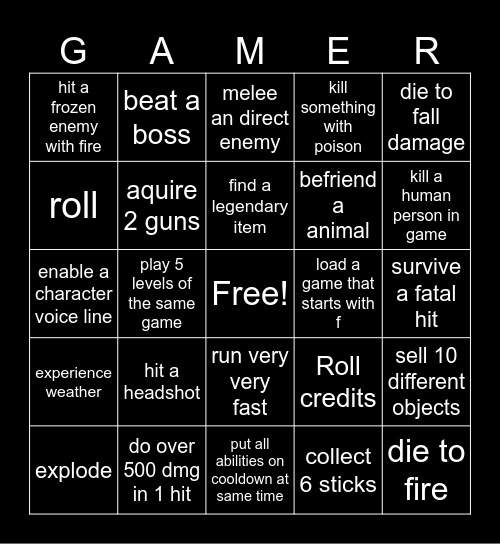 Gaming knockout Bingo Card