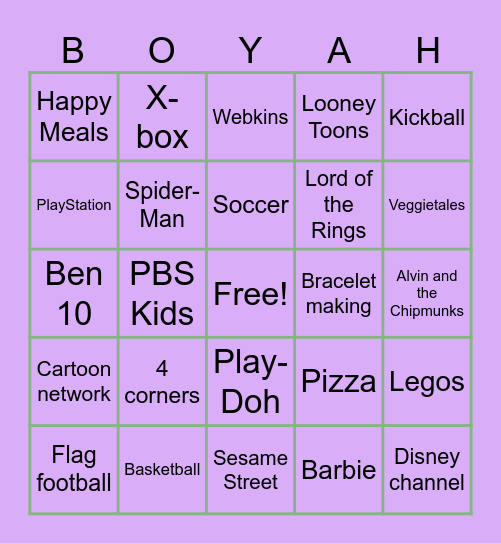 Childhood Nostalgia Bingo Card
