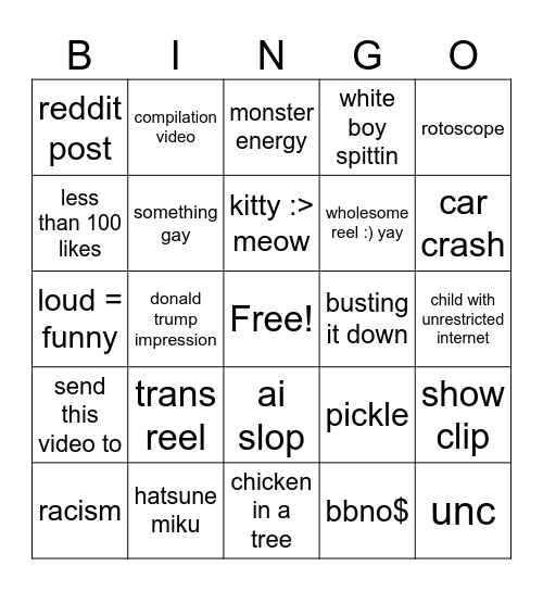 instagram reels bingo Card