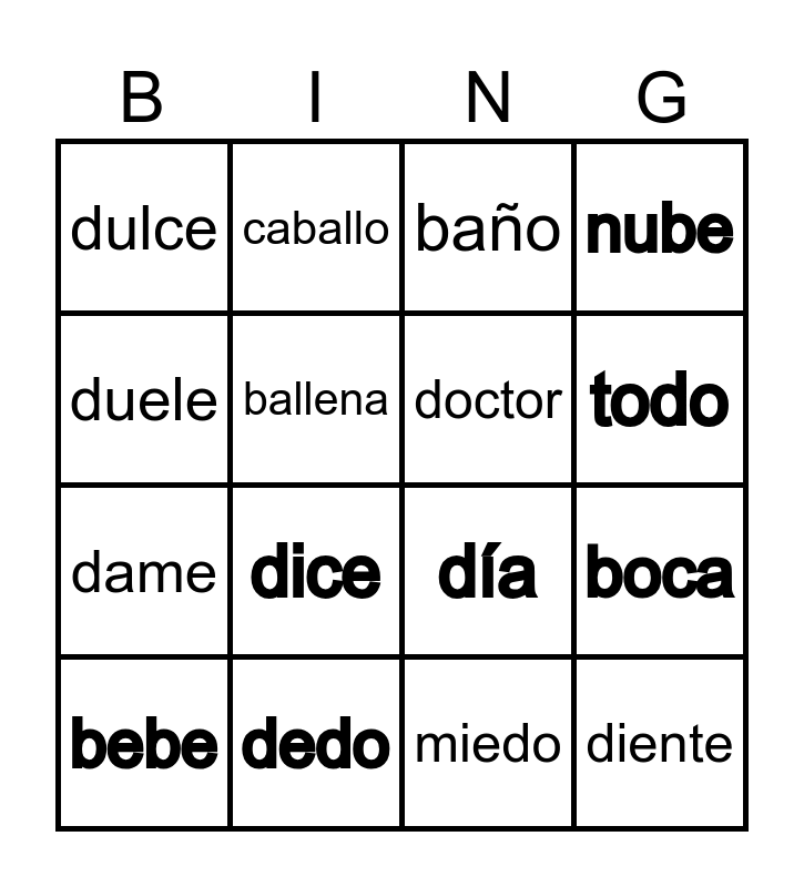 b y d Bingo Card