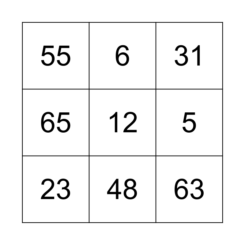 Number Bingo 1-75 Bingo Card