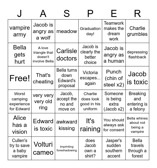 Twilight: Eclipse Bingo Card