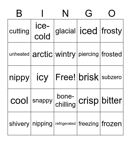 Synonyms for Cold Bingo Card