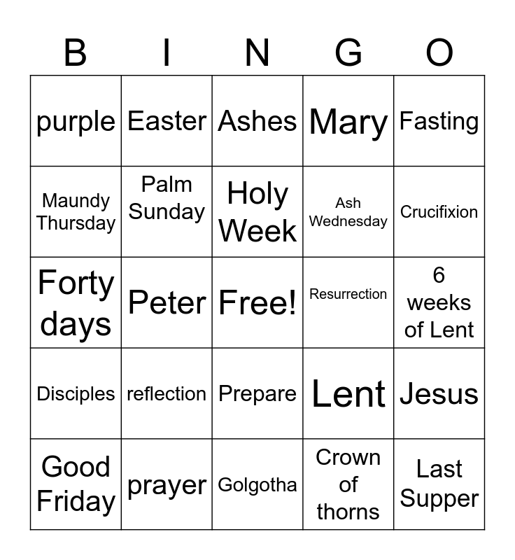 LENT Bingo Card