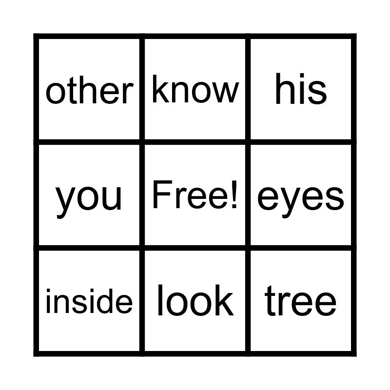 Why Are My Eyes Brown? High Frequency Words Bingo Card