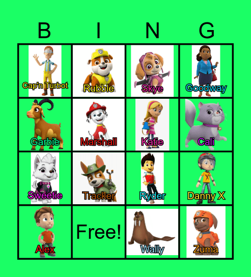 Paw Patrol Bingo Card