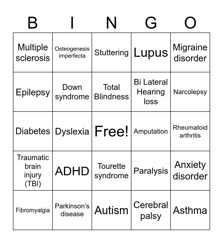 disAbility Resource Center Bingo Card