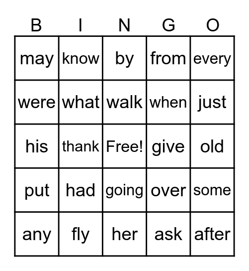 First grade 41 words Bingo Card