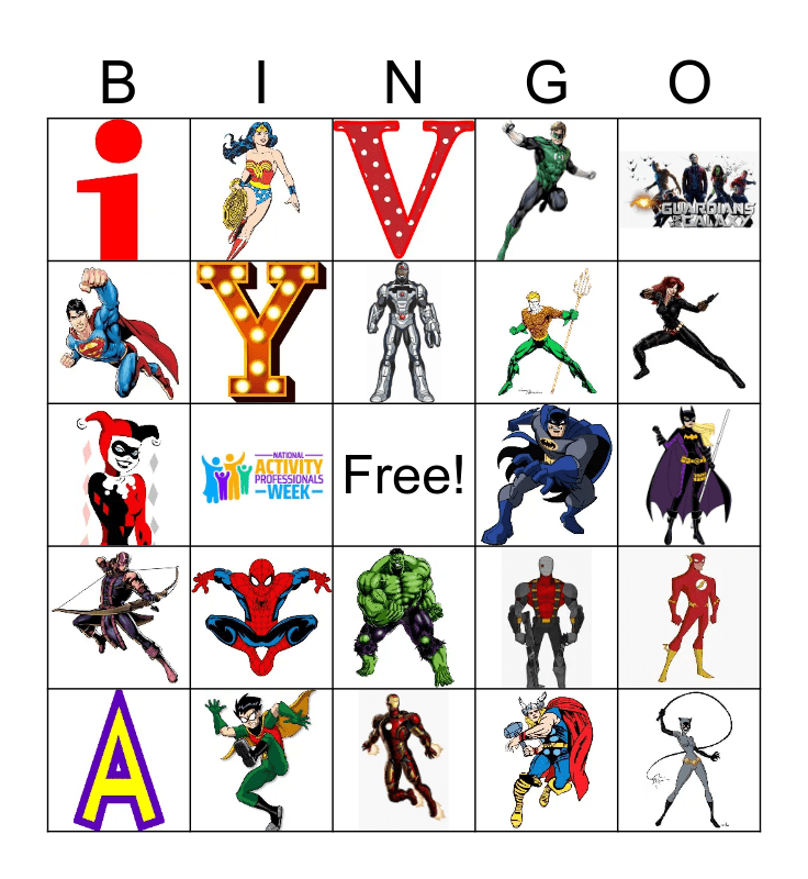 Super Hero BINGO Card