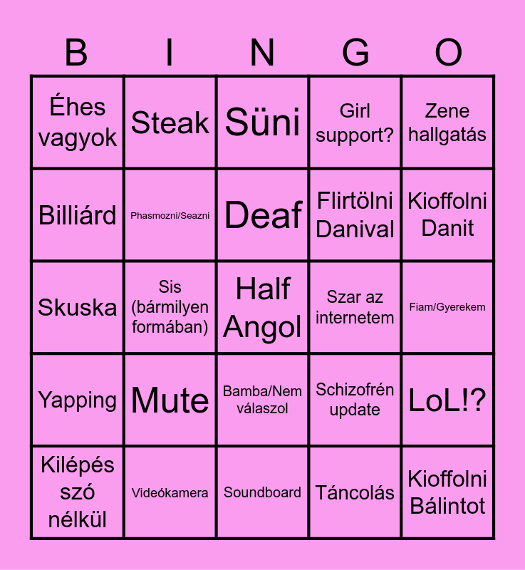 Chloe Bingo Bango Bingo Card