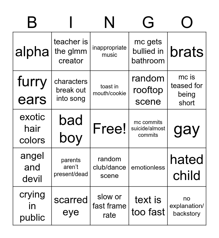 GLMM bingo card Bingo Card