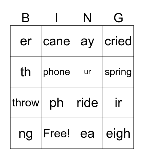 Seniors Phonics Review Bingo Card