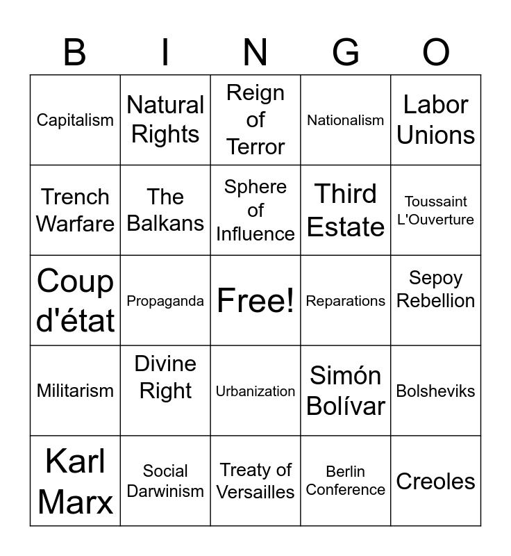 - Bingo Card