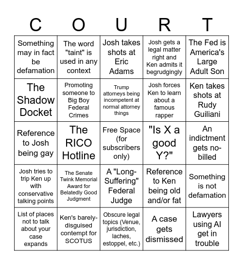 Serious Trouble Bingo Card