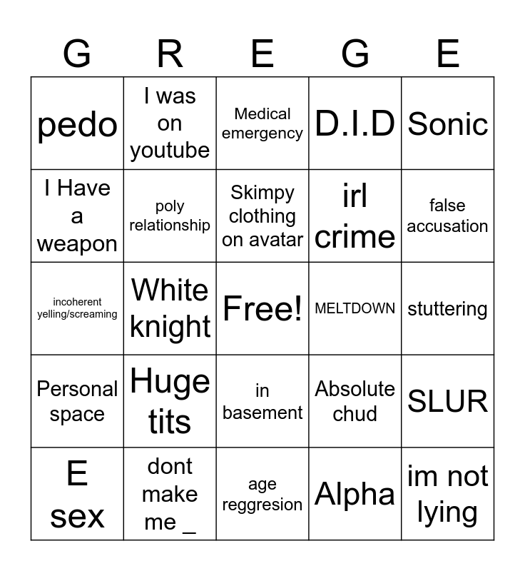 VR Chat bingo Card