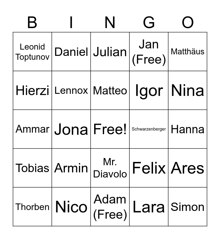 Tafelbingo Card