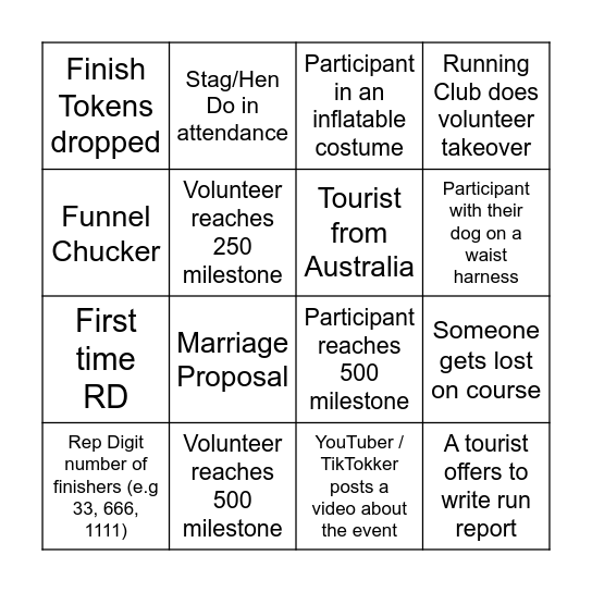 parkrun ED Bingo! Bingo Card