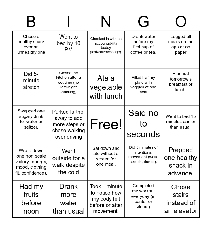 Accountability 3 Things Bingo Card