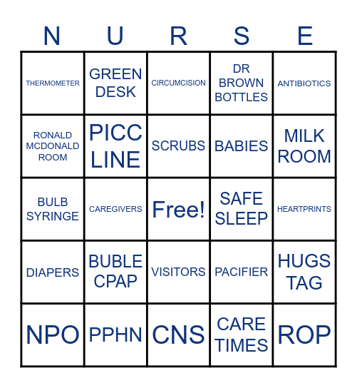 NICU BINGO Card